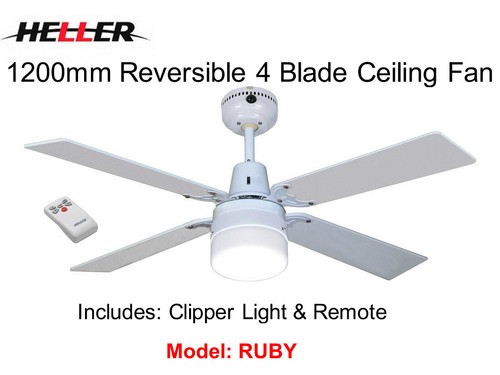 Heller 1200mm 4 Blade White/Cherry Wood Ceiling Fan+Clipper Light ...