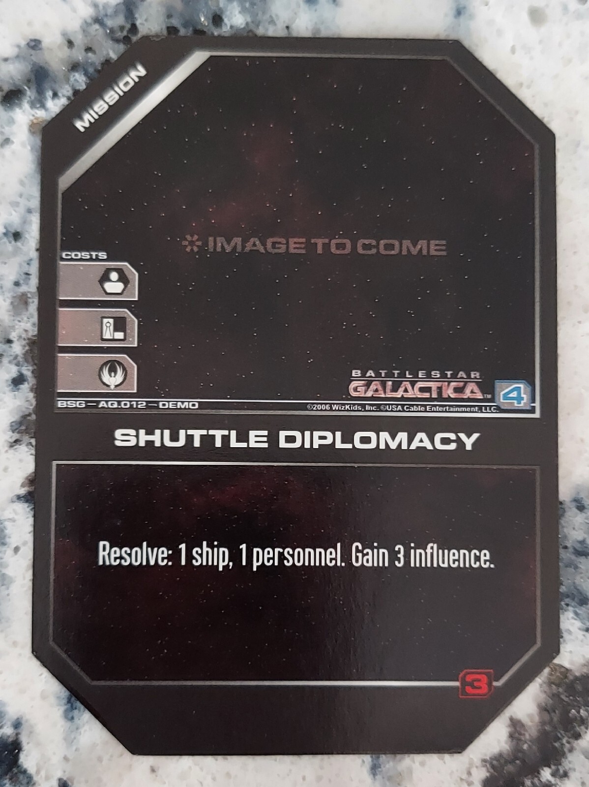 BATTLESTAR GALACTICA CCG RARE DEMO Card BSG-AQ.012-DEMO Shuttle ...