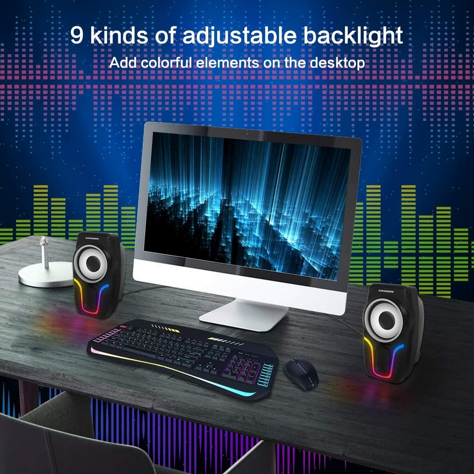Gaming Speakers PC Surround Sound System Loud Deep Bass USB Desktop ...