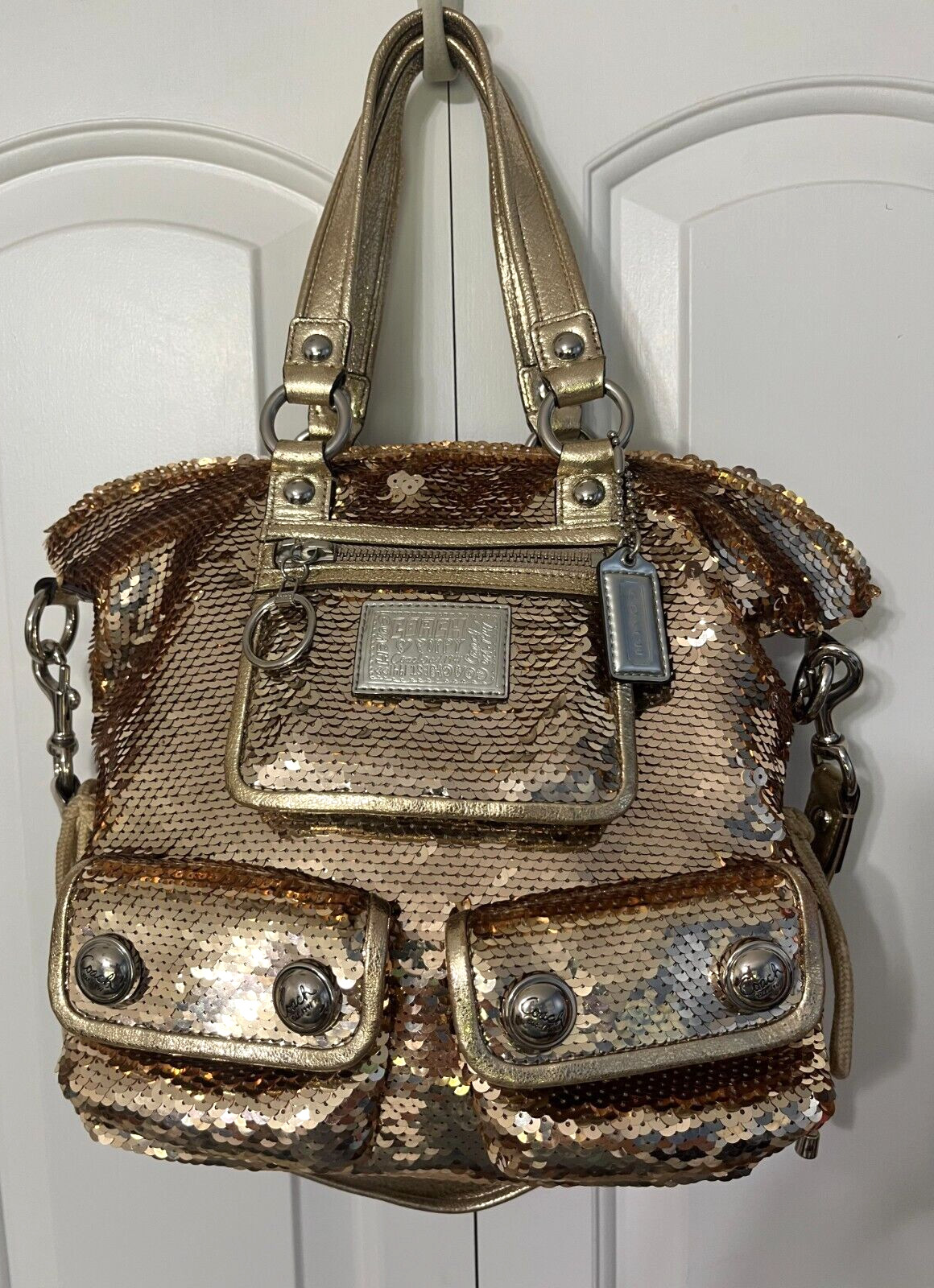 COACH POPPY Large SPOTLIGHT Gold Sequins 2Way Bag Pur… - Gem