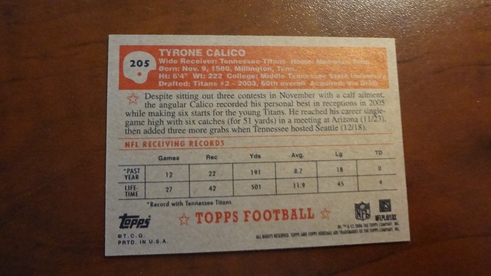 2006 TOPPS HERITAGE # 205 TYRONE CALICO FOOTBALL CARD | eBay
