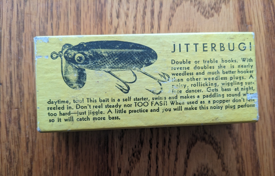 Vintage Fred Arbogast Black Jitterbug Fishing Lure in the original box ...