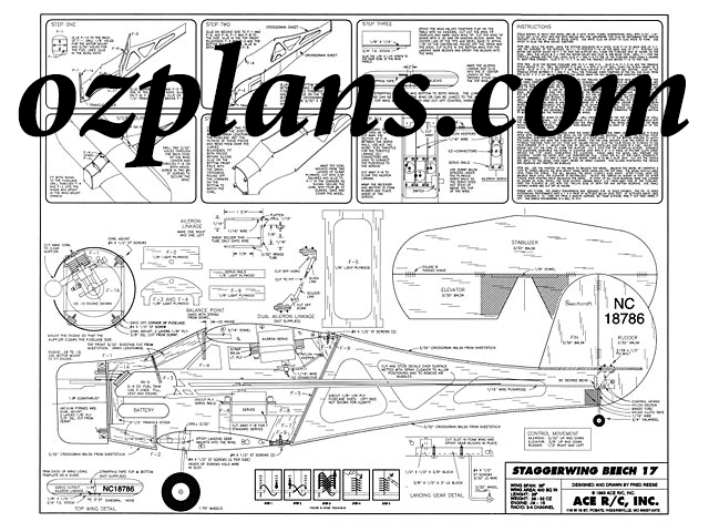 Simple Beechcraft Staggerwing 35" WS RC MODEL AIRPLANE PLANS TEMPLATES ...