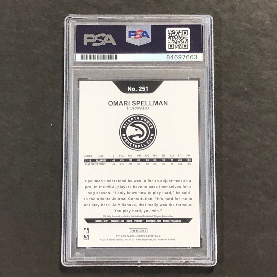 2018-19 NBA Hoops #251 Omari Spellman Signed Card AUTO PSA/DNA Slabbed ...