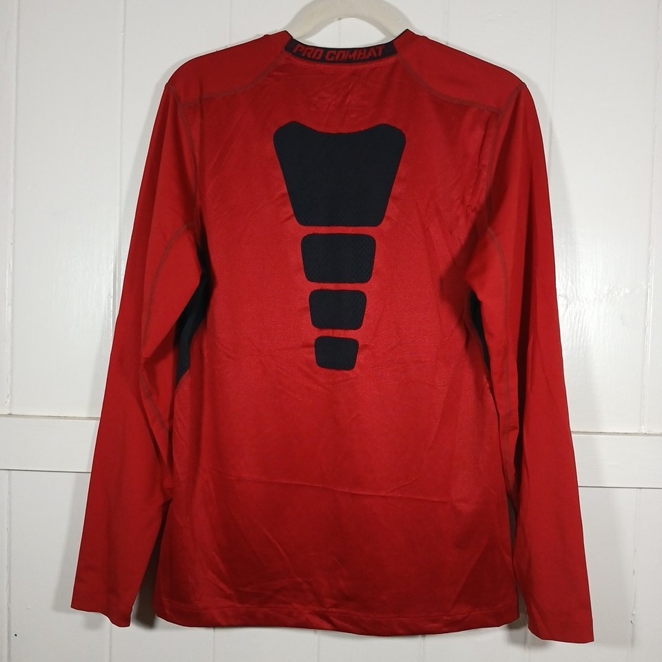 Nike Pro Combat Shirt Fitted Base Layer Men's Medium Red Compression LS ...