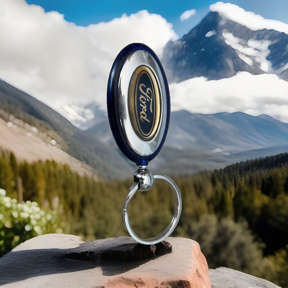 Vintage Ford Advertising Key Chain Metal Rubber Keychain Blue White ...