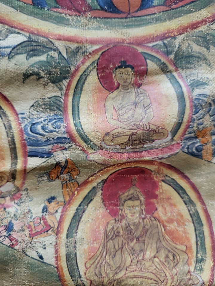 Antique Tibetan Buddhist Thangka Tangka Painting Gold Padma Sambhava In ...