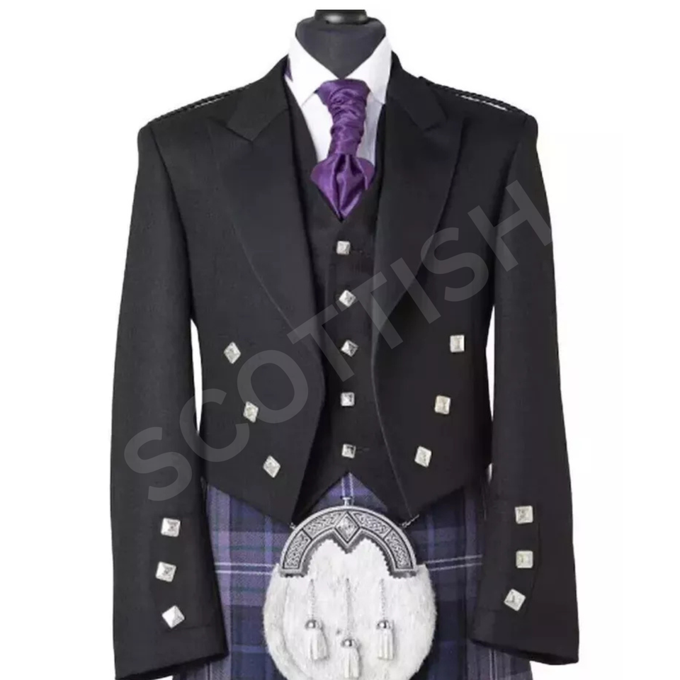 Scottish Prince Charlie Outfit 9 Pcs Set Kilt Jacket Traditional 8 Yard ...
