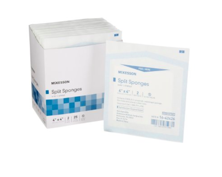 Case of 300 McKesson IV/ Drain Split Sponges Dressing, 4"x4", Sterile ...