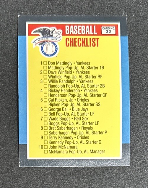 1988 Donruss American League All-Stars Baseball Card Checklist #32 O/C ...