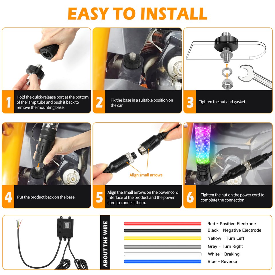 Pair 1FT Spiral Fat LED RGB Whip Lights Chasing Antenna For Can-Am ...