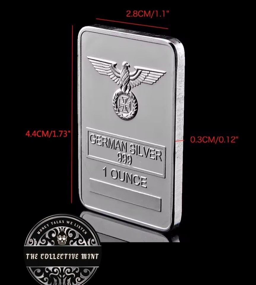 2~1 Oz German Silver~Iron Eagle & Cross~AG Alloy Bar In Case~NOT .999 ...