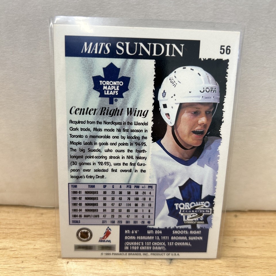 Mats Sundin 1995 Score Card #56 - Toronto Mapple Leafs NHL *Free ...