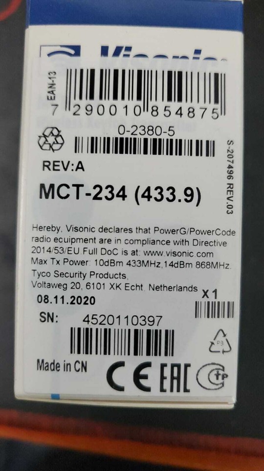 VISONIC One-way Keyfob MCT-234 for PowerMax Systems 433.9MHz ...