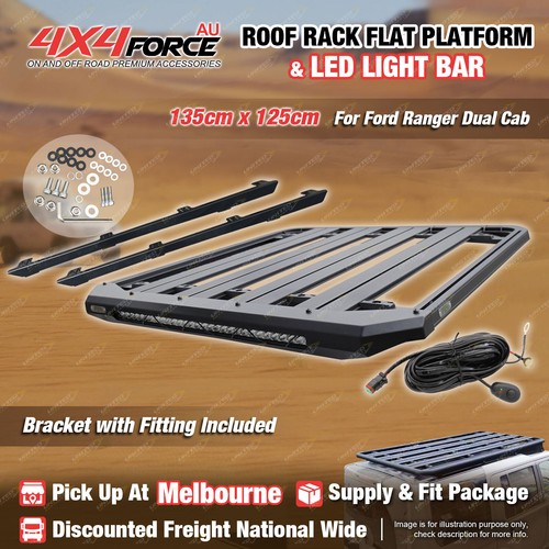135x125cm Roof Rack Flat Platform with Light Bar for Ford Ranger T9 MEL ...