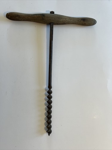 Vintage Primitive T Handle Wood Auger Hand Drill Barn Farm Tool #3 ...