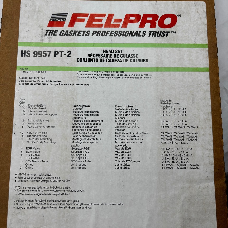 FEL-PRO HS 9957 PT-2 ENGINE CYLINDER HEAD GASKET SET HS9957PT2 GMC🔔 | eBay