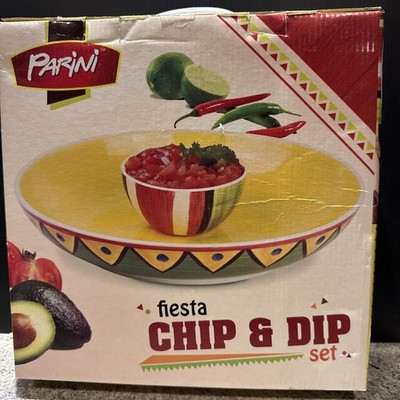 Parini Fiesta Chip & Dip 2-Piece Set - Ceramic Serving Platter & Bowl ...