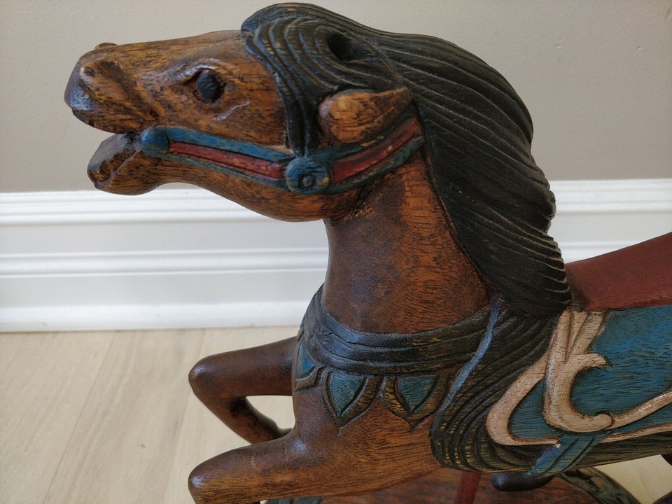 Hand Carved Wood table top Carousel Horse 13" Vintage Decor Distressed ...