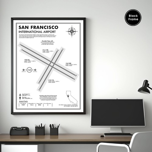 SFO, San Francisco International Airport, Airport Map Art, Airport Code ...