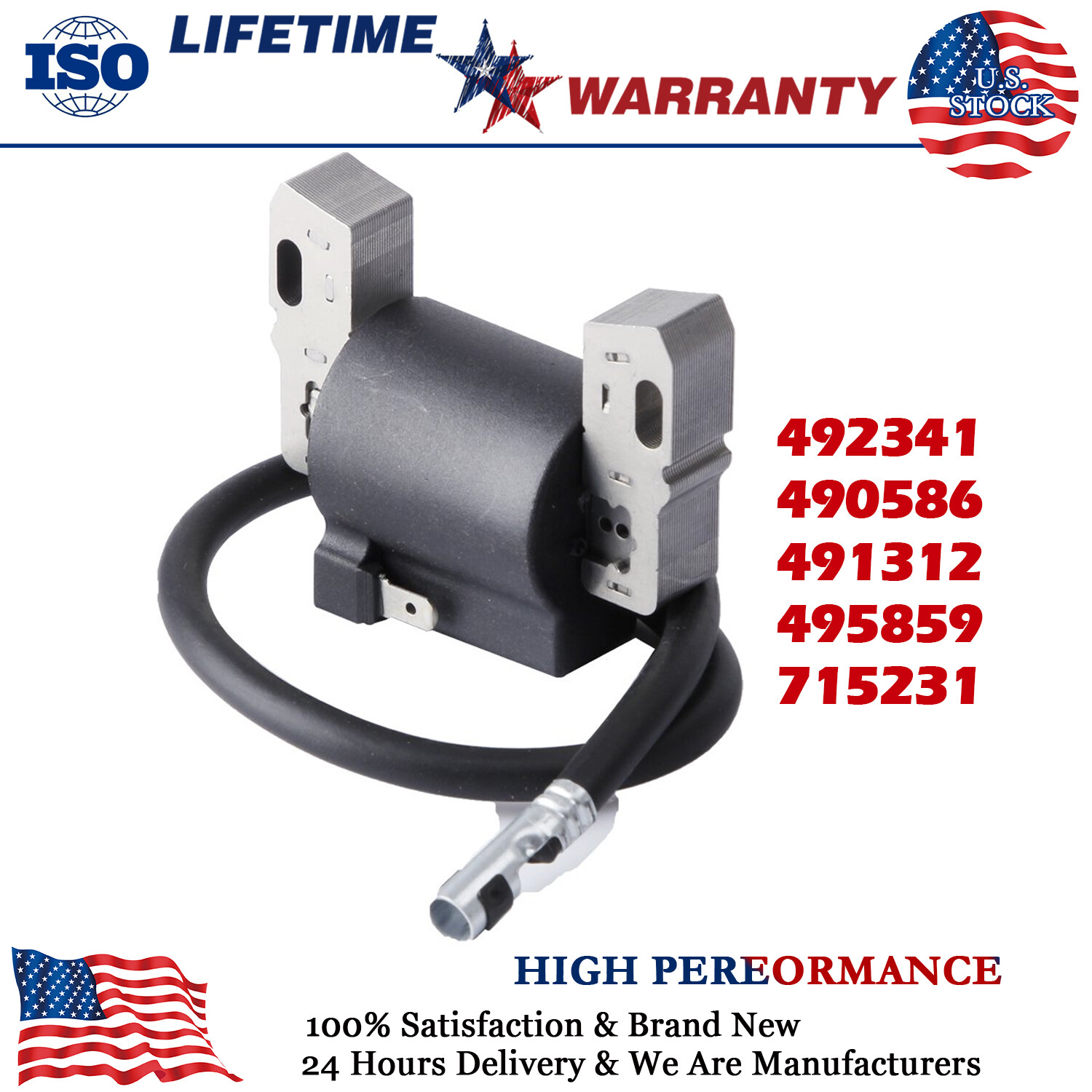 Ignition Coil Fit For Briggs Stratton 492341 490586 491312 495859 ...