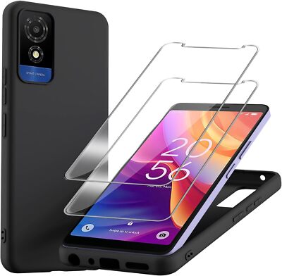 For TCL 501 Case, Slim Silicone Gel Phone Cover Matte Black + Screen ...