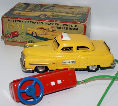 Vintage Tin Battery Op Remote Control Yellow Cab Taxi, Linemar, Japan ...