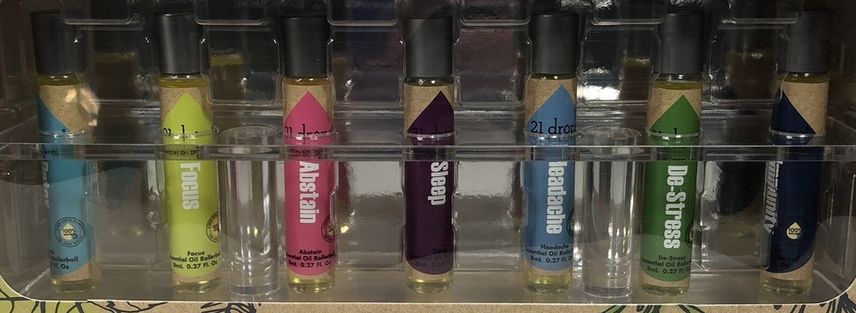 21 Drops Essential Oil Therapy Organic Wellness 7 PC Set w/Stand Roll ...