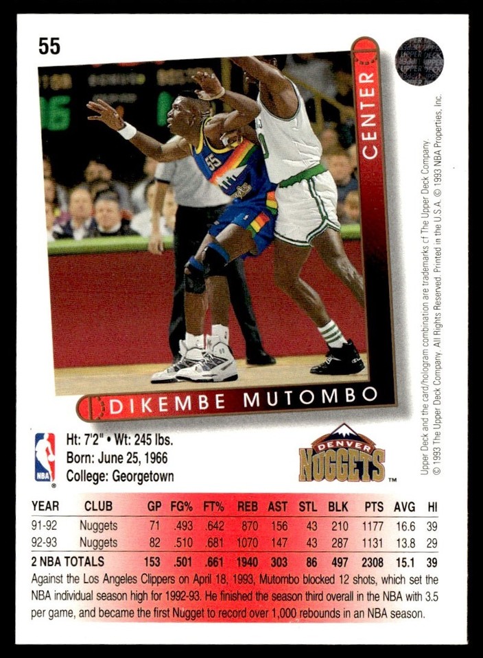 1993-94 Upper Deck Dikembe Mutombo Denver Nuggets #55 | eBay