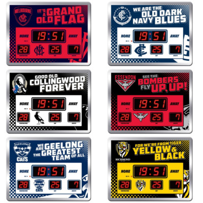 AFL Team Large Glass SCOREBOARD LED Clock Date Time Temp Man Cave Bar ...