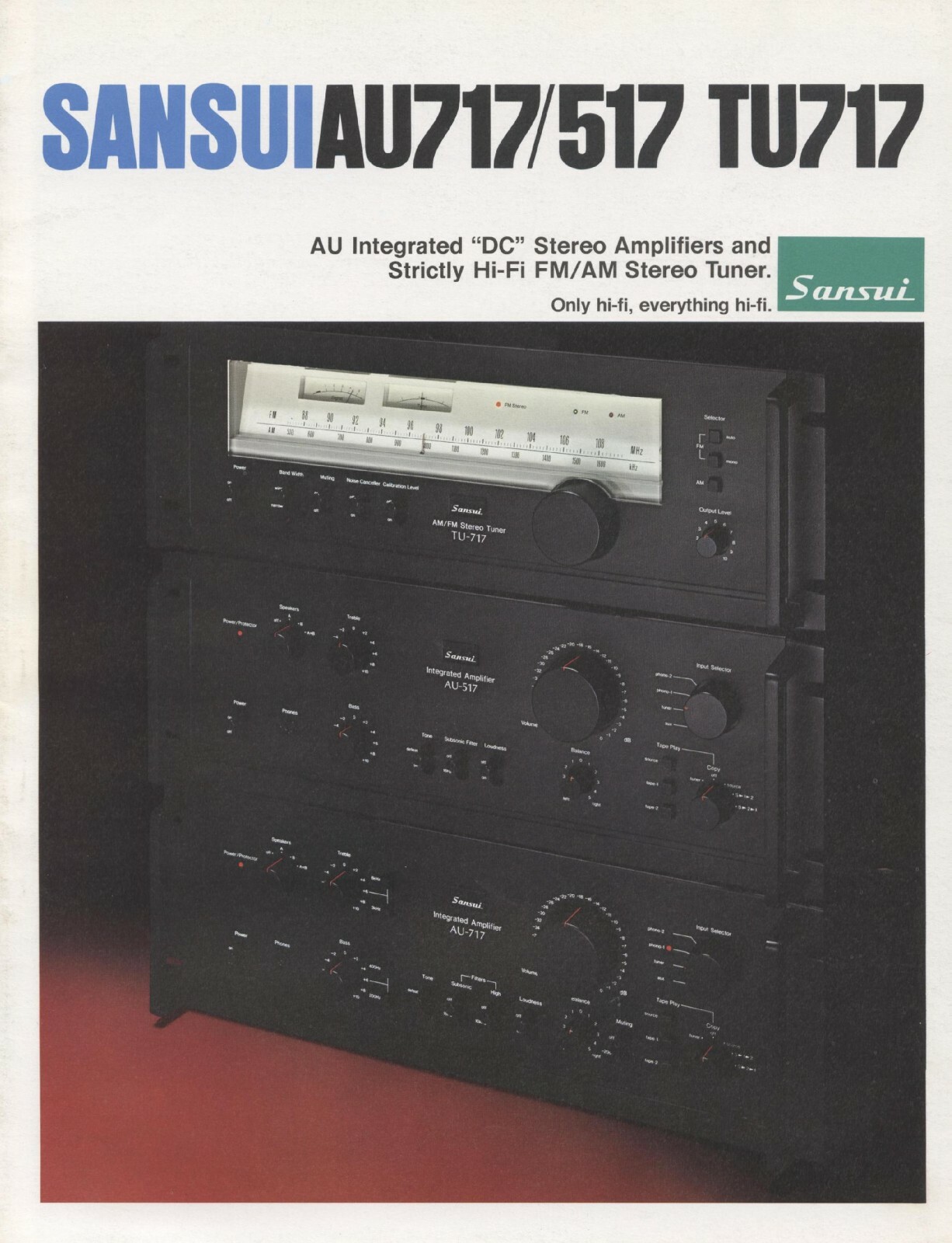 High resolution scans of rare brochure for Sansui AU-717/517 amps & TU ...