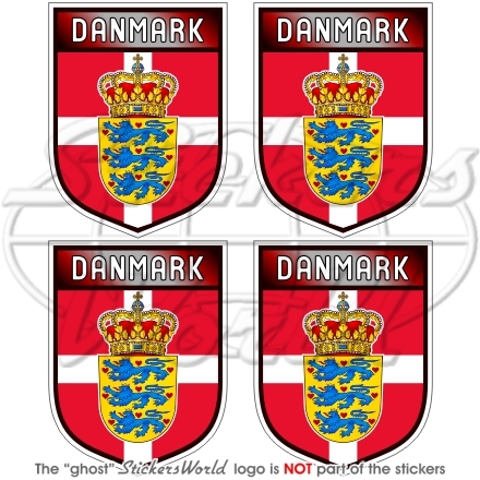 DENMARK Danish Shield 50mm (2") Vinyl Bumper-Helmet Stickers, Decals x4 ...