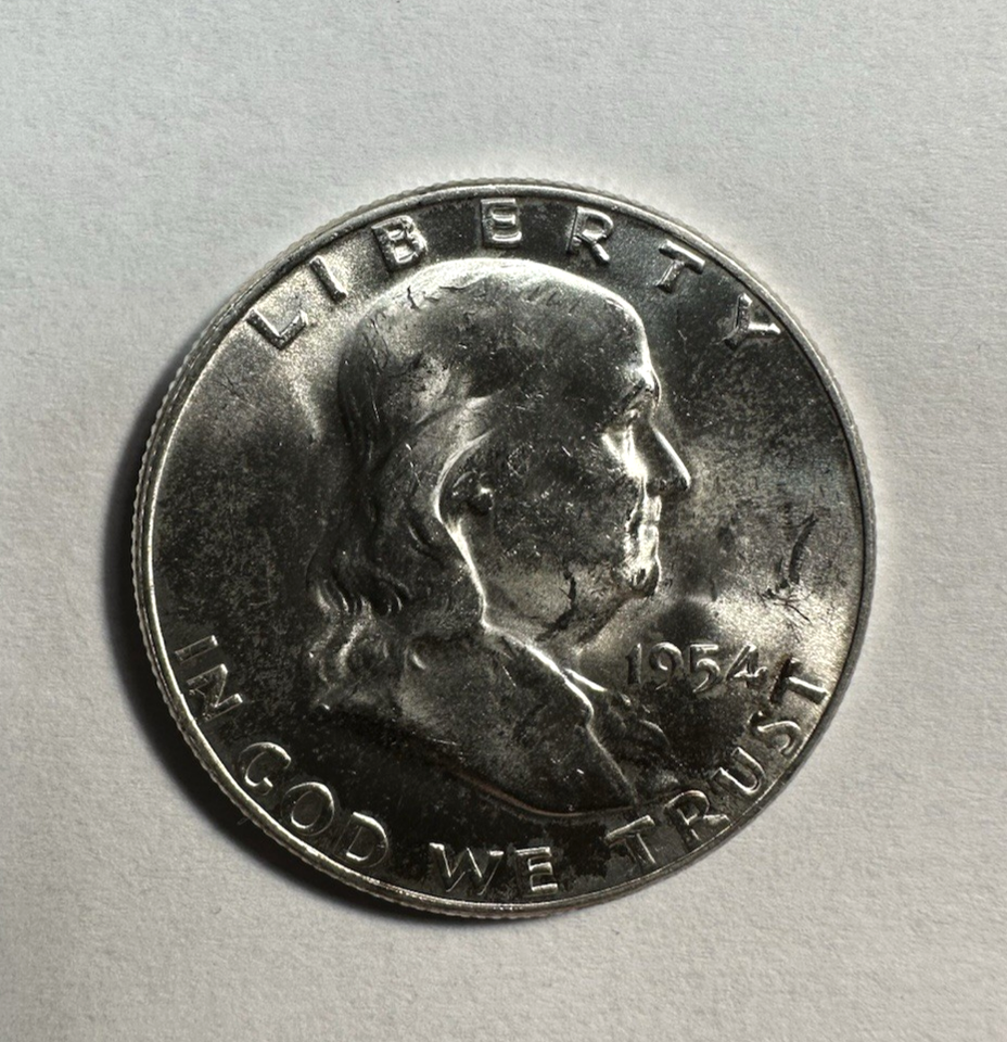 1954-D Franklin Half Dollar CHBU 0102 FBL bright silver nice cartwheel ...