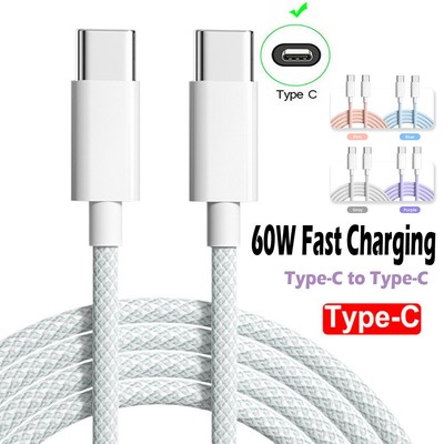 USB C to USB C Cable Fast Charging Charger PD 60W Dual Type C Lead Data ...
