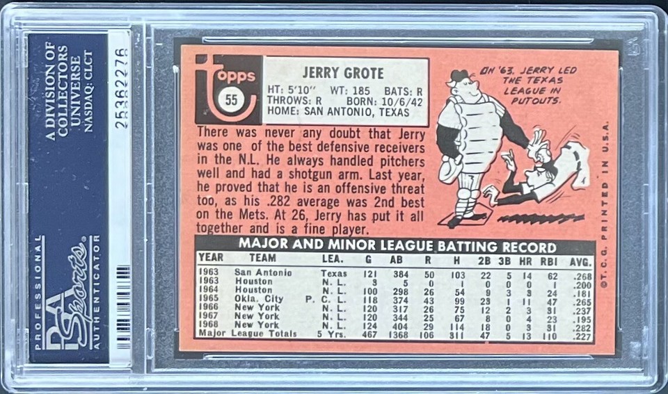 1969 TOPPS #55 JERRY GROTE PSA 7 NM METS | eBay