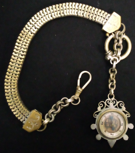 VTG ANTIQUE WATCH FOB CHAIN W/COMPASS GOLD FILLED 1892 INDIAN HEAD ...