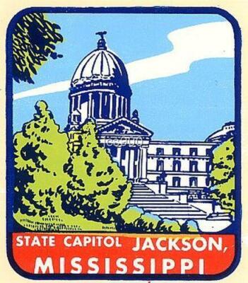 VINTAGE JACKSON MISSISSIPPI STATE CAPITOL SOUVENIR AUTO TRAVEL DECAL ...