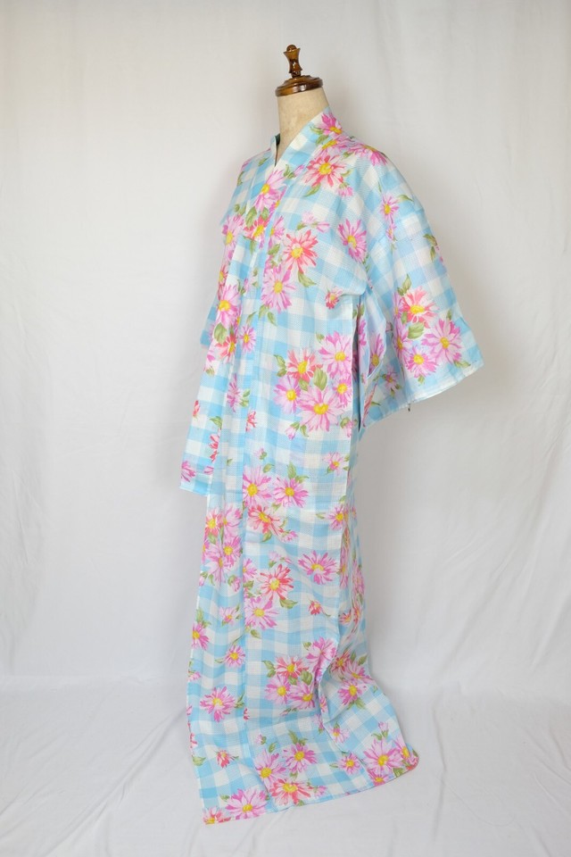 Vintage Pink Floral Pattern Yukata Summer Kimono Modern Light Blue ...