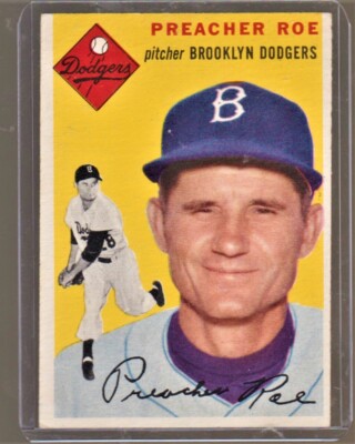 VINTAGE 1954 TOPPS BASEBALL CARD #14 PREACHER ROE BROOKLYN DODGERS HIGH ...