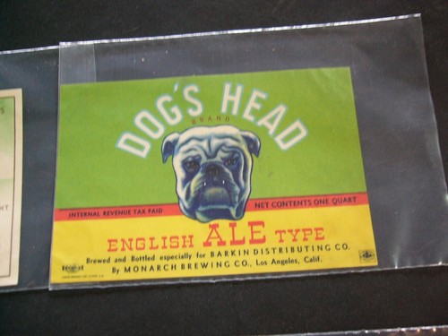 Dog's Head Quart Ale Beer Label. Monarch Brewing Co., Los Angeles ...