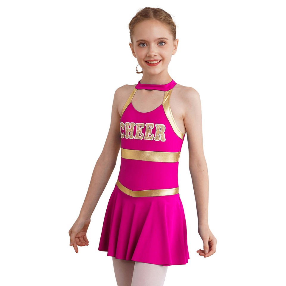 Kids Girls Cheerleading Outfit Back Zipper Cheer Leader Costume Party ...