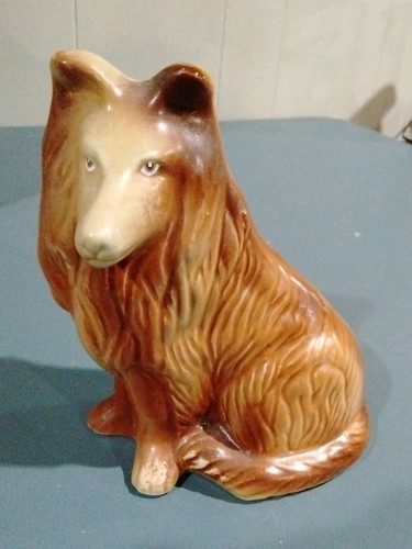 Vintage Ceramic Collie Dog Figurine Hand-Painted Brown & White 6" Tall ...