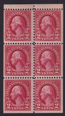 1927 Sc 634d MNH booklet pane of 6, with full original gum, 2c carmine ...
