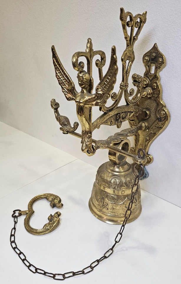 Vintage Decor Heavy Brass Door Bell Angel Inscribed - "LEO-AQUILA ...