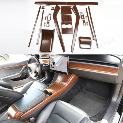 ABS Wood Grain Look Interior Decor Cover Kit 25PCS For Tesla Model 3 ...