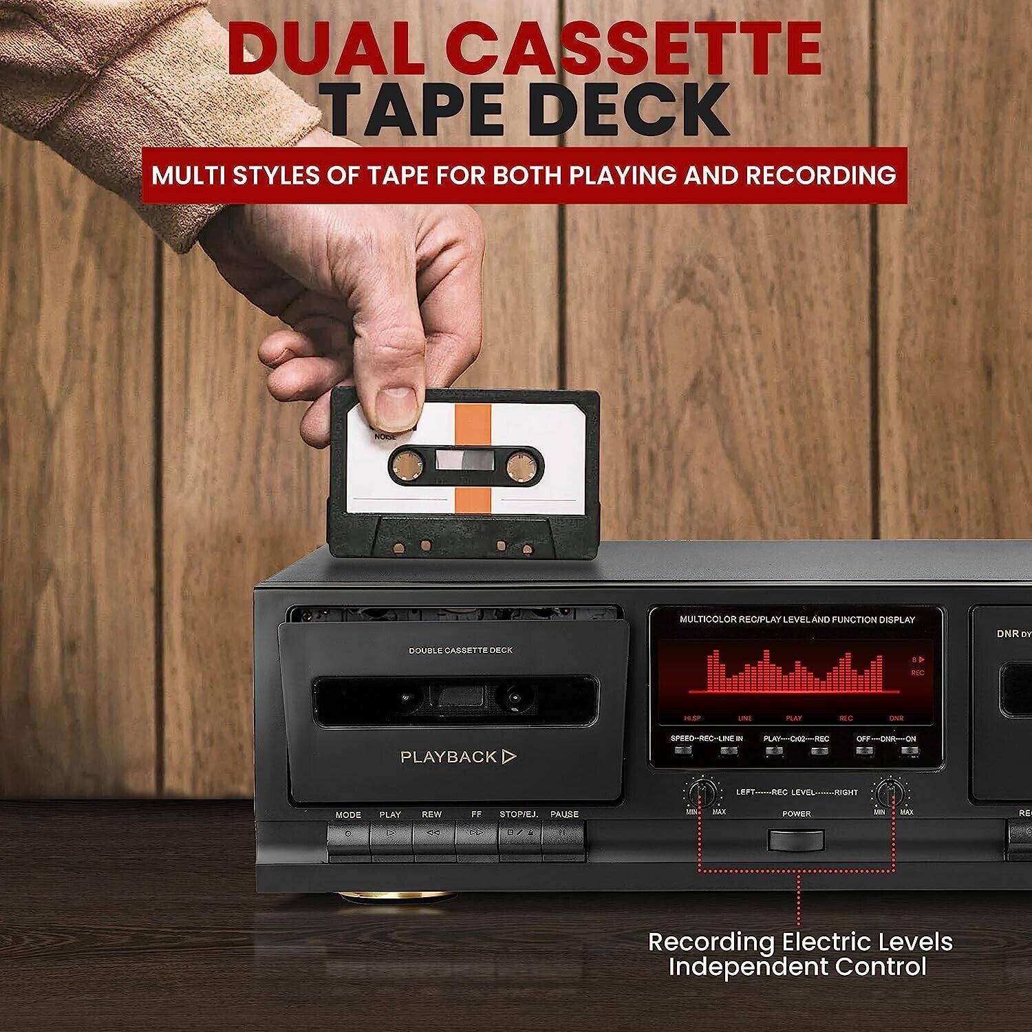 Pyle Dual Cassette Deck Stereo - CrO2 Tape Selector, Media Player w ...