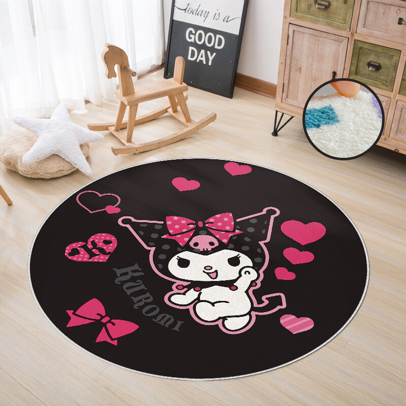 Cute kuromi Door Mat Cartoon Rag Rug Floor Mats Round Bedroom Bedside ...