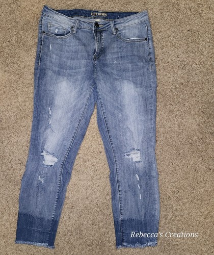 Ruff Hewn Blue Jeans Straight Distressed Mid Rise Denim Frayed Hem ...