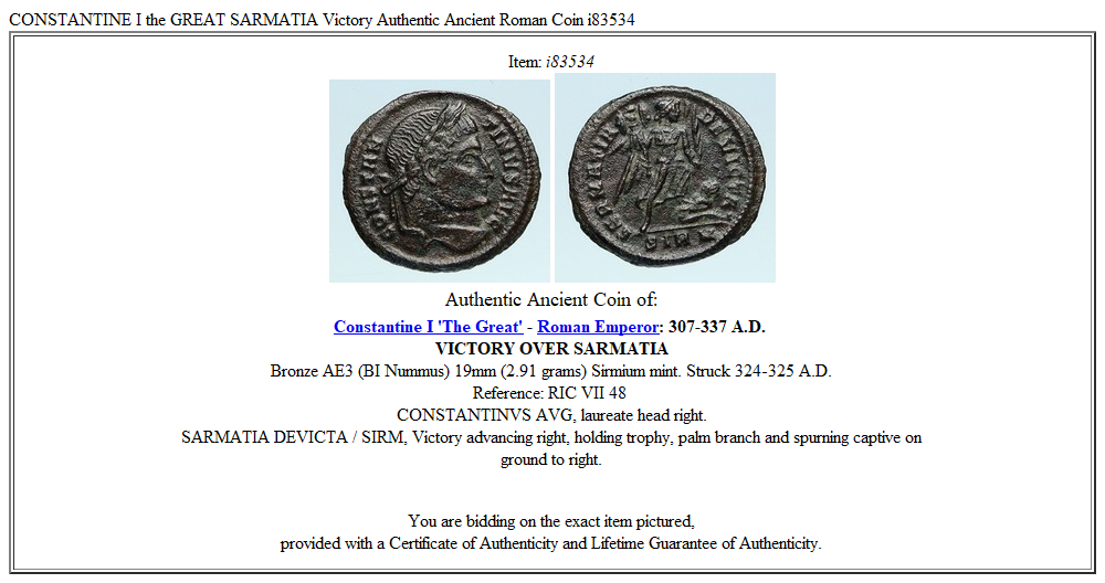 CONSTANTINE I the GREAT SARMATIA Victory Authentic Ancient Roman Coin ...
