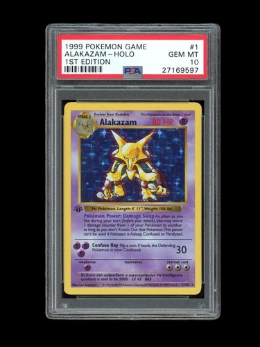 POKEMON PSA 10 GEM MINT ALAKAZAM 1ST EDITION SHADOWLESS BASE SET HOLO ...